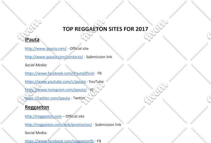 Send a list of reggaeton latin blogs and websites that will promote ...