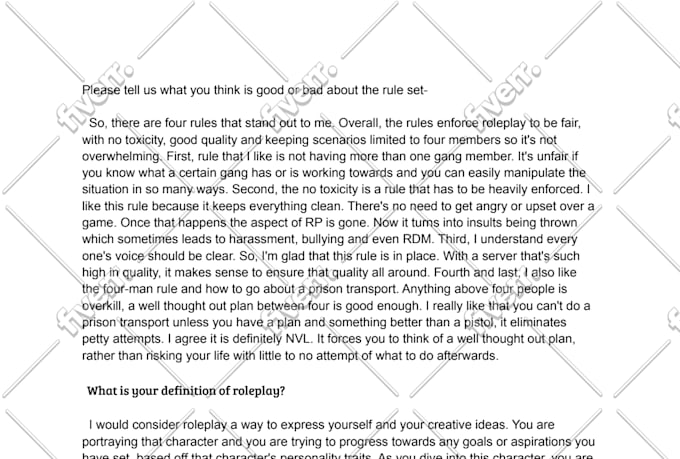 Create a gta rp character application for you by Andreeapitis | Fiverr