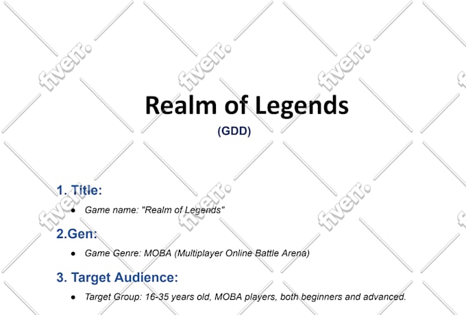 Create a game design document gdd for your game by Iuhirow | Fiverr
