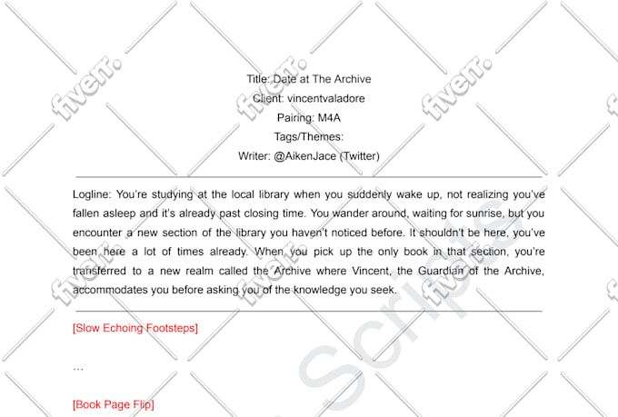 Write asmr roleplay scripts for you by Jace_aiken | Fiverr