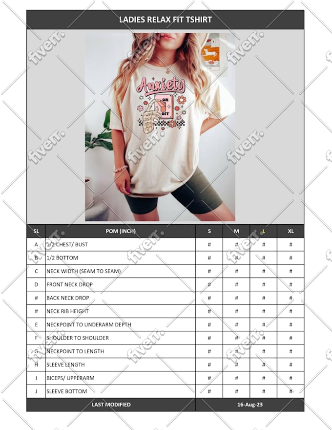 Create size chart and measurement spec for clothing by Clothing_world ...