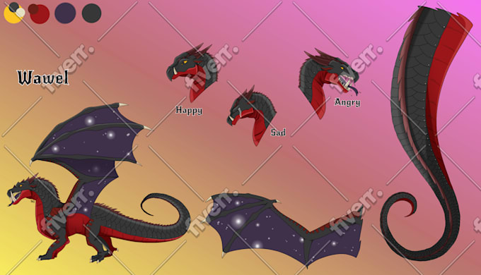 Draw a dragon character sheet with full color palette by Dragfall | Fiverr