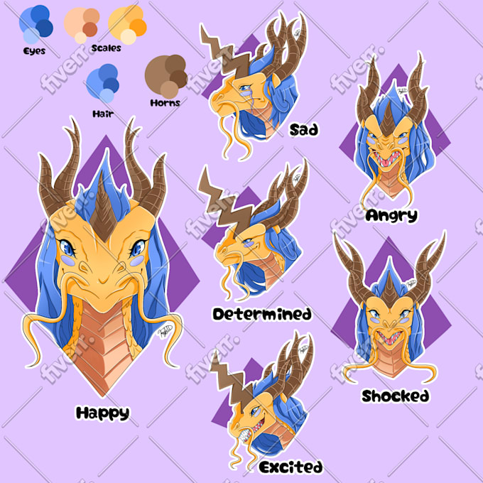 Design dragon character sheet with full color palette by Dragfall | Fiverr