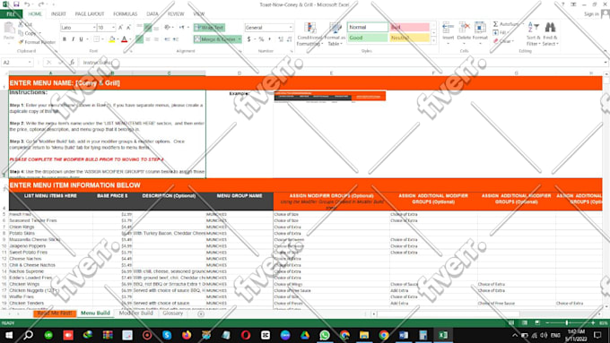 Do uber eats restaurant menu on excel spreadsheet for online by ...
