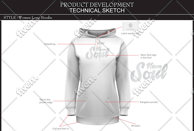 Create fashion technical sketch, tech pack by Kanward