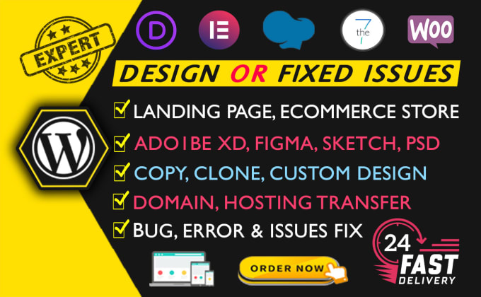 Design or fix issues on divi, elementor pro, wpbakery, the7 theme website expert by ...