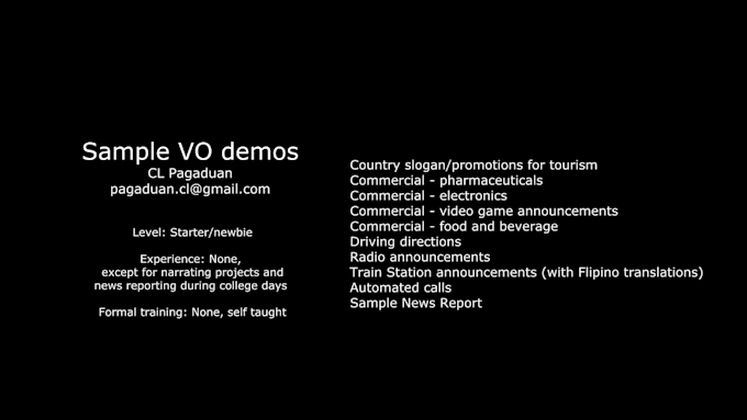 Do simple voice overs for your projects by Clpagaduan | Fiverr