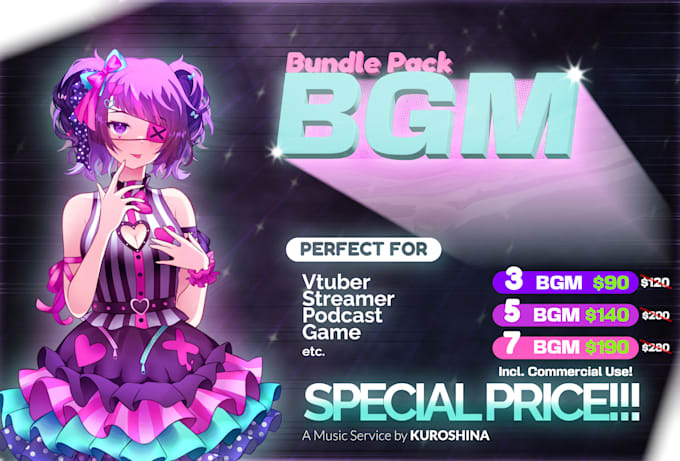 Produce bundle pack original bgm for vtuber streamer by Kuroshina | Fiverr
