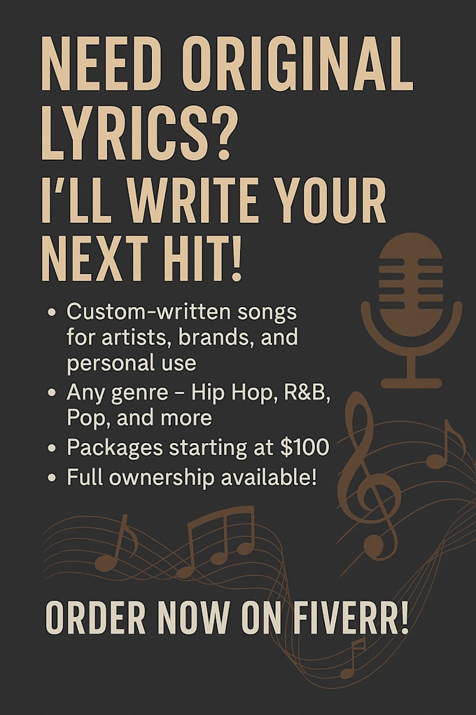 Write custom song lyrics for your project by Combatcity | Fiverr