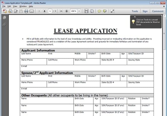 Give you a blank home rental client application by Geoffreyg