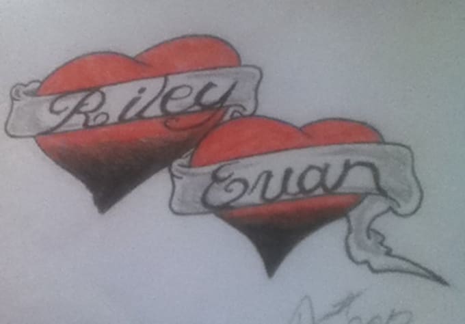 Draw two names in hearts and banners by Doodleaddict