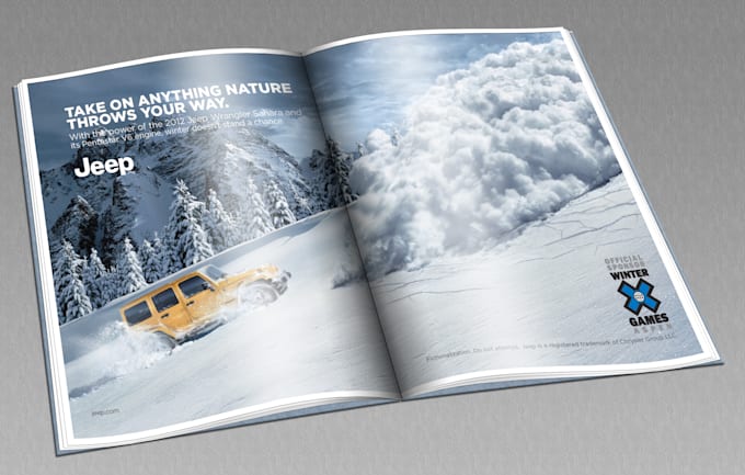 Mock up your full spread advertisement in a magazine by Designfix