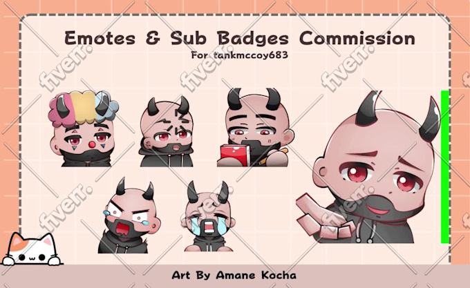 Draw and animate cute chibi emotes and sub badges for twitch and vtuber ...
