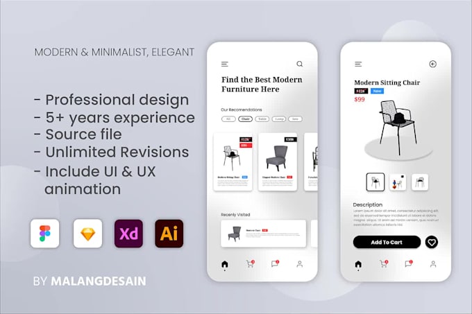 Design mobile app ui ux with figma for ios and android by Malangdesain ...