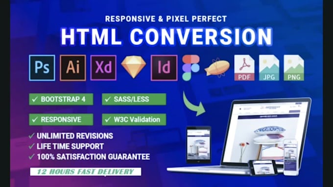 Convert psd to html responsive bootstrap 4 by Rina1980 | Fiverr