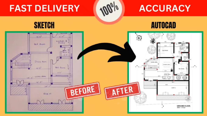 Redraw pdf,sketch or image drawing to autocad 2d floor plan by Prabodani_ | Fiverr