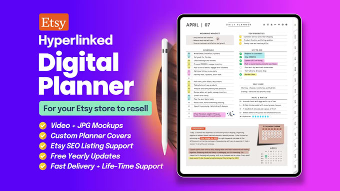 Design etsy digital planner, digital journal, hyperlinked planner for etsy shop by Igiveshape ...