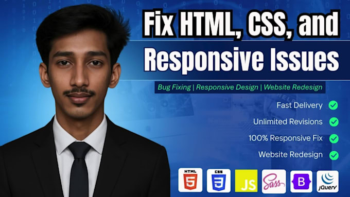 Fix html, css bugs, responsive issues, and redesign your website by Jakirhusennahid | Fiverr