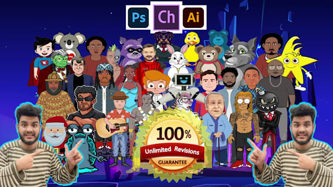 Create 2d adobe character animator puppets and also make 2d animation ...