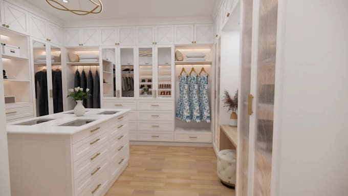 Design wardrobe, closet, media wall, interior 3d render and 2d drawings ...