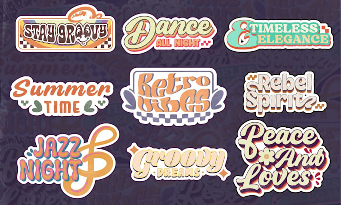 Create 70s retro vintage, groovy, funky typography for logo stiker and ...