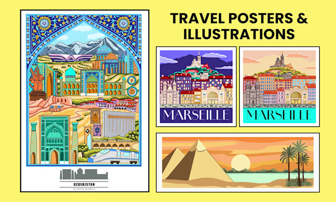 Create travel poster or wall art with city skyline, landscape, country ...