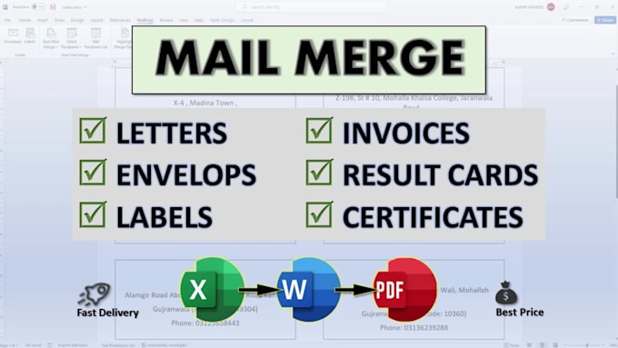 Do mail merge for letters, avery labels and envelopes by Usmanaziz76 ...