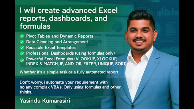 Build custom excel dashboard, report and pivot tables by Y_kumarasiri | Fiverr