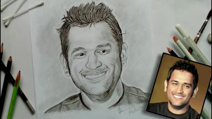 Draw realistic pencil sketch portrait from photo and make time lapse ...