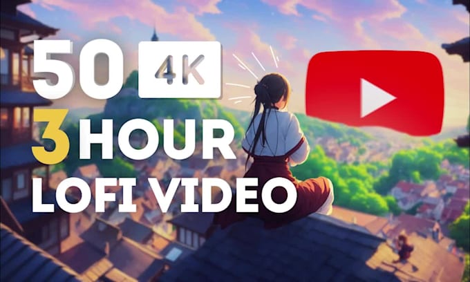 Create 4k 50x3hr lofi beats loop animated chill hip hop videos for youtube by Starkvid | Fiverr
