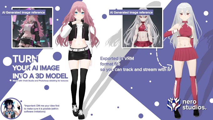 Make a 3d vtuber out of your ai image using vroid studio by Nerostudios | Fiverr
