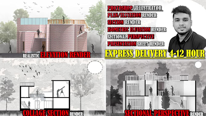 Render 2d architectural floor plan, elevation, section, masterplan in ...