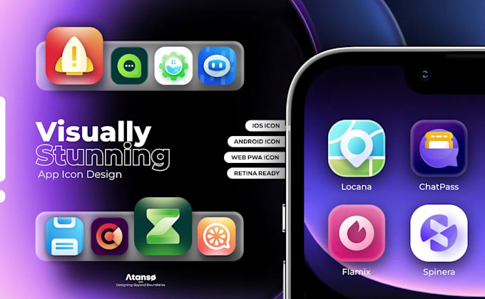 Design custom app icons for mobile and web by Atanso | Fiverr