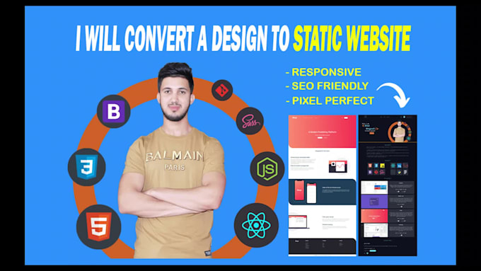 Create a static website, convert figma, psd to a responsive static ...