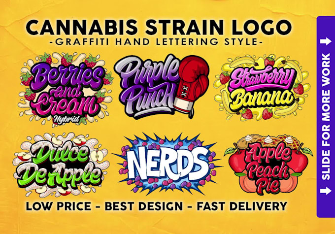 Do cannabis strain logo design or illustration in graffiti hand lettering style by Antony ...