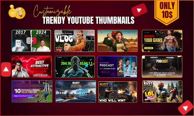 Design high ctr best youtube thumbnails for podcasts, fitness, rust, and vlogs by Nomankhalid767 ...