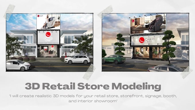 Design 3d your retail store, front elevation store, showroom interior ...