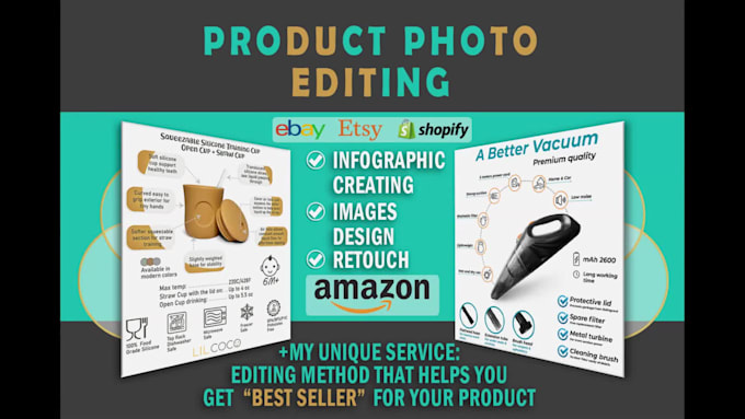 Do amazon product photo editing, infographics design and retouch for ...