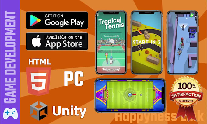 Develop game in unity 3d , unity 2d for android, ios web, pc by Happynesslink | Fiverr
