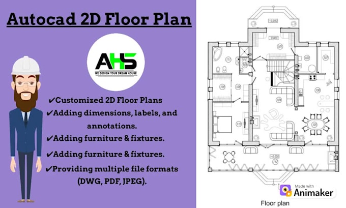 Draw, redraw autocad 2d floor plan, architectural drawing by Ahsmicrocad | Fiverr