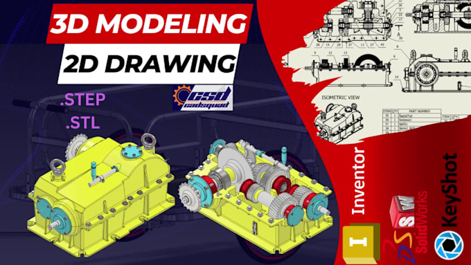 Create 3d cad design, product rendering, 3d model 2d drawing by ...