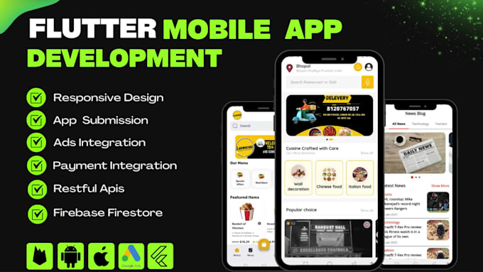 Do custom flutter mobile app development for android ios bug fix reskin app by Techfinite | Fiverr