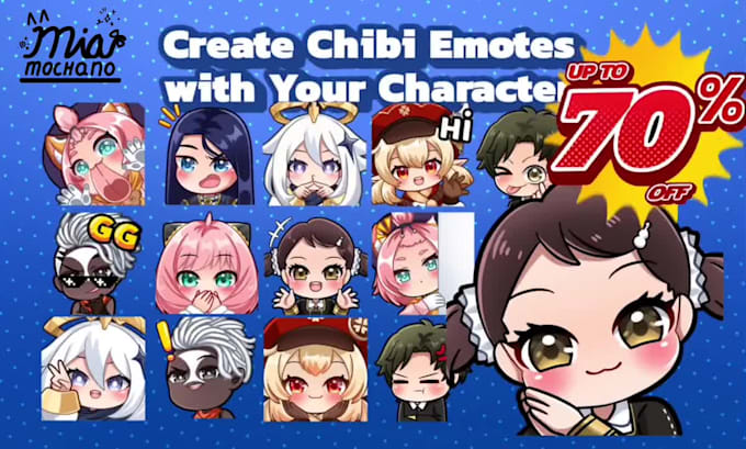 Turn your character into cute chibi emotes by Miamochano | Fiverr