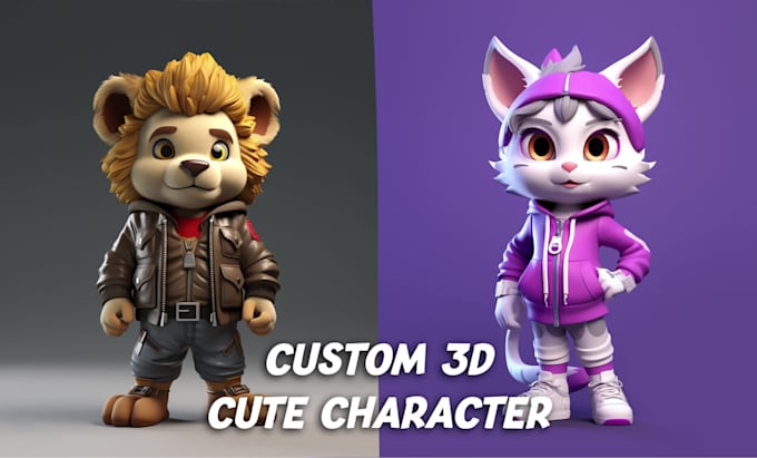 Design cute 3d model, toy, animal character modeling cartoon style and ...