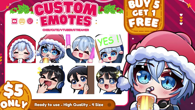 Draw cute chibi emotes, animated emotes, sub badges for vtuber twitch ...