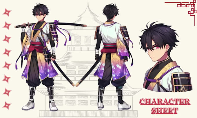 Draw character sheet design for you in anime style