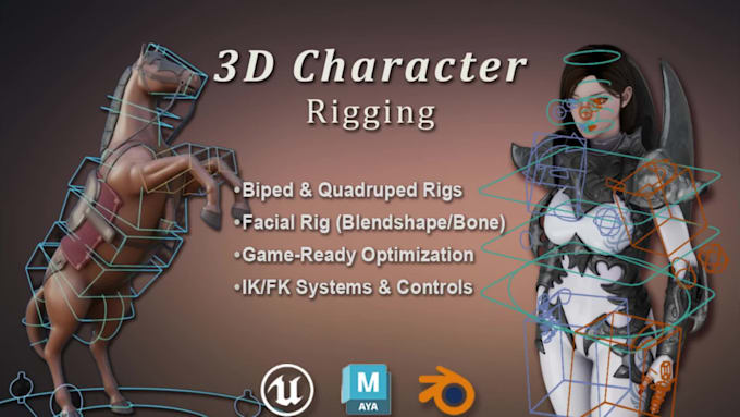 Professionally do 3d rigging in maya blender unity and unreal engine by ...