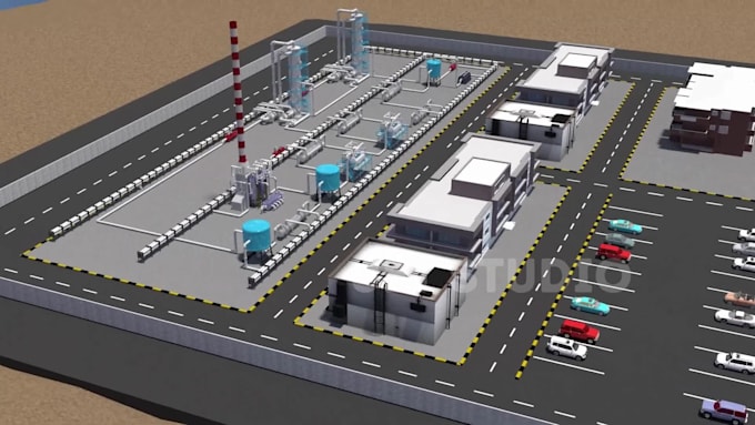 Create realistic 3d chemical plant animation, 3d factory process ...