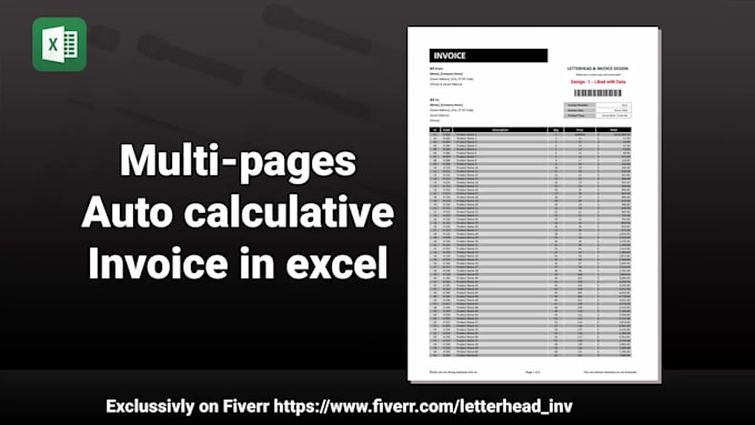 Design multipage auto calculative invoice in excel by Letterhead_inv ...