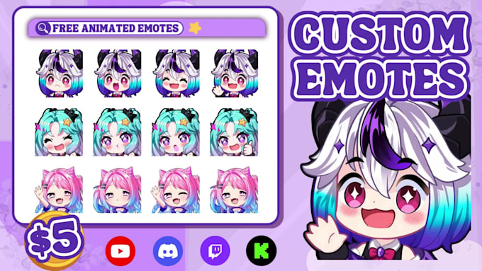 Create custom cute chibi emotes for twitch, discord, kick ready to ...